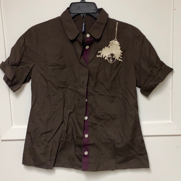 Rude Clothing | Tops | Rude Clothing Cotton Embroidered Brown Blouse ...